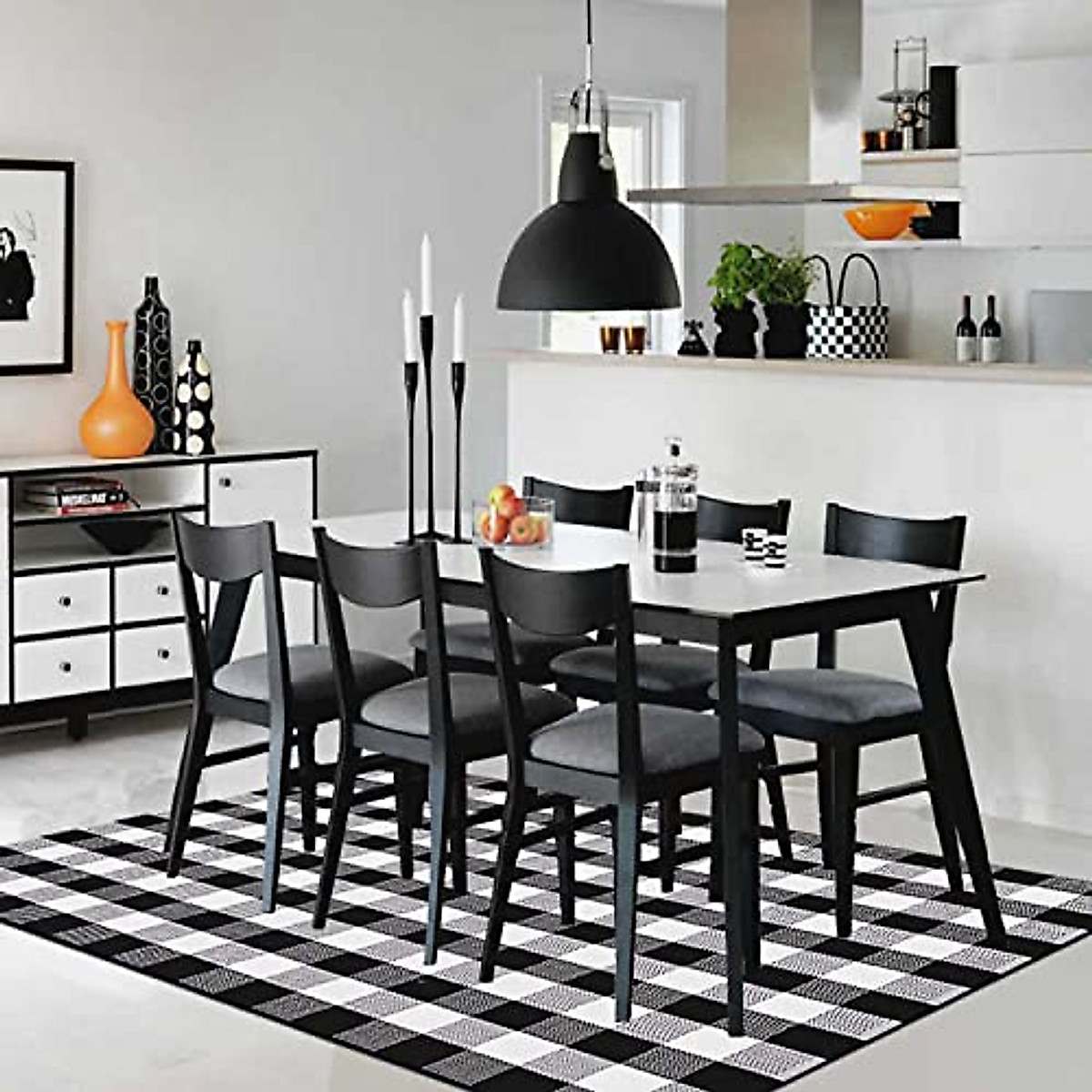 HOYIJA Buffalo Plaid Outdoor Rug 5 'x 7' Black and White Checkered Rug,Cotton Hand-Woven Indoor or Outdoor Check Large Area Rugs, Washable Rugs for Living Rooms/Dining Room/Bedroom/Farmhouse (5＇×7＇)