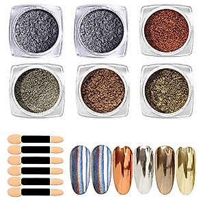 S SNUOY Nail Art Powder Holographic Nail Powder Metallic Mirror Effect Manicure Phantom Laser Color Pigment Gel Polish Glitter Dust Decoration Sets with Eyeshadow Sticks