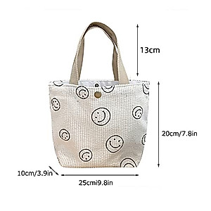 Corduroy Smiley Face Tote Bag Aesthetic Tote Bags Cute Preppy Smile Face Bag Small Handbag Teen Girls Trendy Stuff
