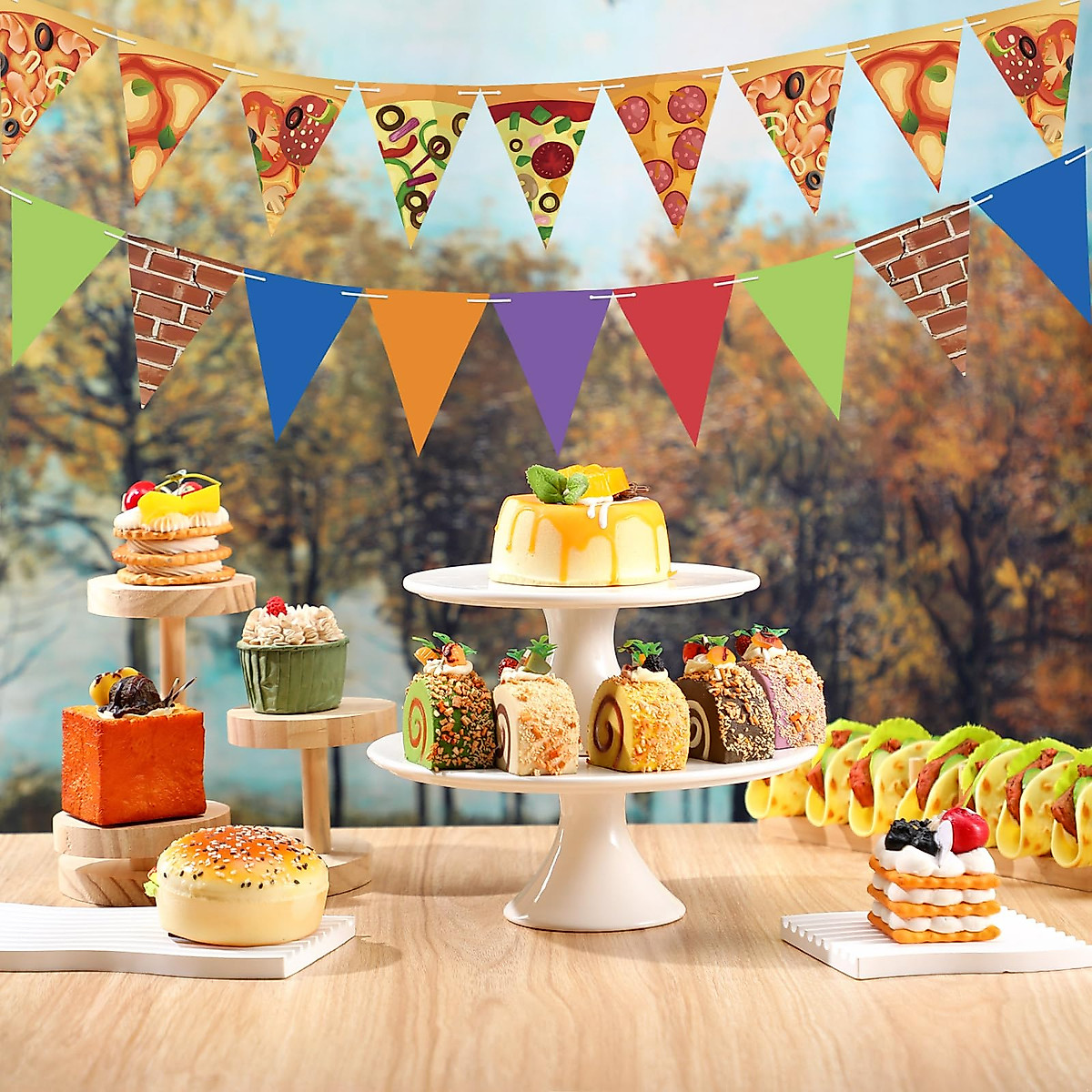 FuWeave 5 Pcs Turtle Party Banners Pizza Birthday Party Decorations Turtle Paper Banner Turtle Garland Pizza Pennant Flags Green Turtle Triangular Flag for Turtle Birthday Party Supplies