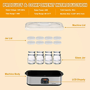 LynTorin Yogurt Maker, Automatic Digital Yogurt Maker Machine with Adjustable Temperature & Time Control, Stainless Steel Cheese Maker, Fruit Wine Maker with LCD Display