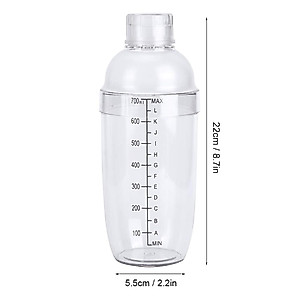 Cocktail Shaker, Plastic Drink Mixer Ice Tea Shaker Bottle Cup with Scales for Bar(700ml)