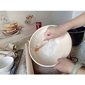 M JINGMEI Banneton Proofing Basket 9" Round Banneton Brotform for Bread and Dough [FREE BRUSH] Proofing Rising Rattan Bowl(1.5 Pounds of Dough) + FREE LINER + BREAD LAME