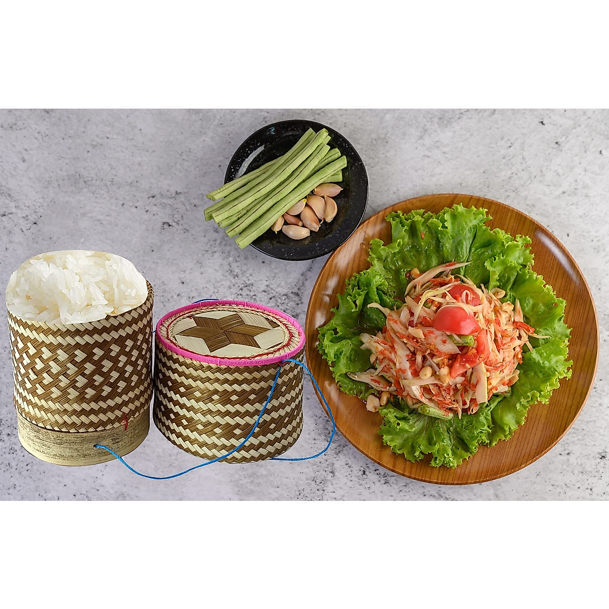 Bamboo Sticky Rice Serving Basket Handmade ''KRA-Tip'' Thai Laos Traditional Weave Wickerwork with Vegetable Based Dye Serving Travel Picnic Keeping Sticky Rice After Steaming Keep Sticky Rice Warm