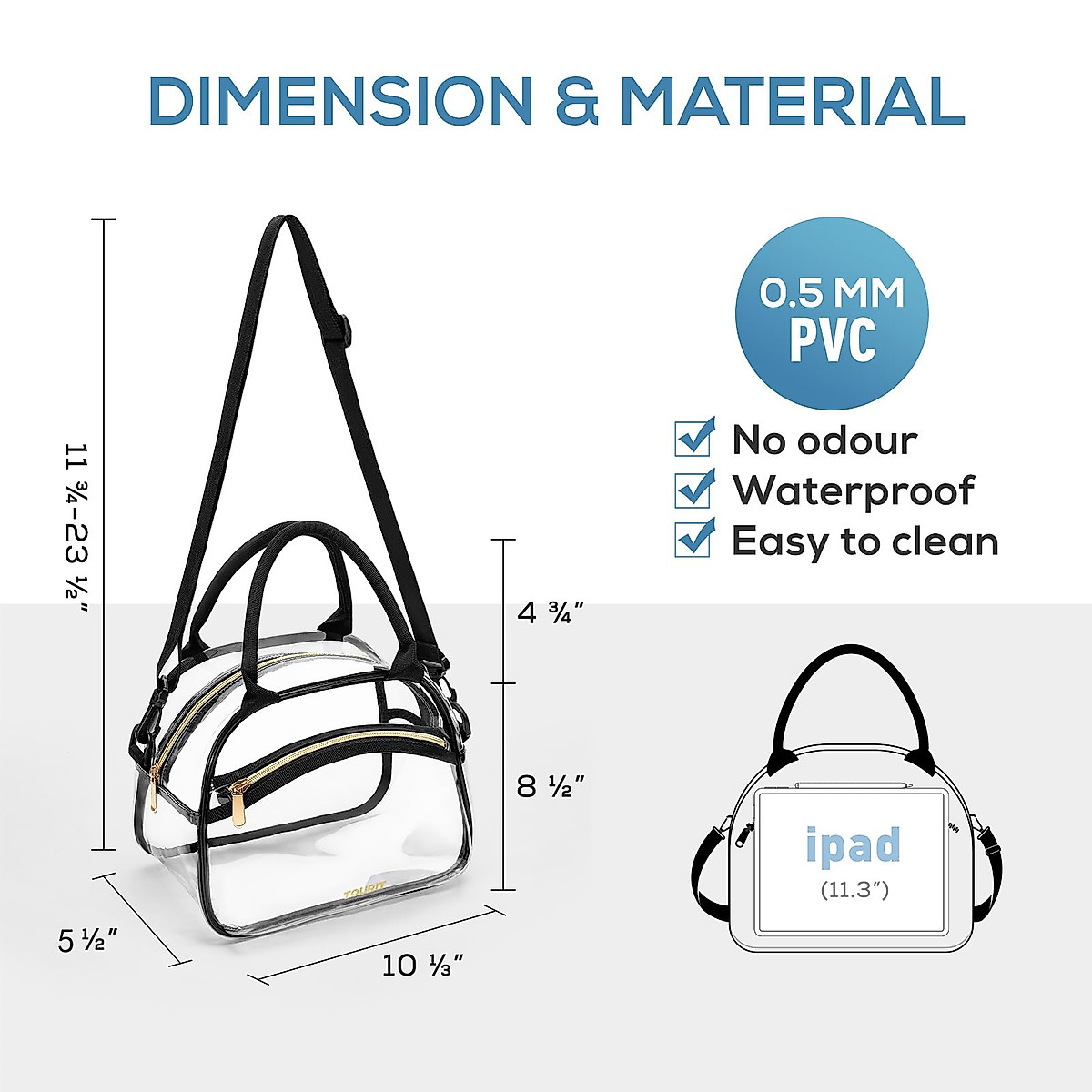 TOURIT Stadium Approved Clear Lunch Bag Transparent Bag with Adjustable Strap Clear Lunch Box for Women Men Work, School