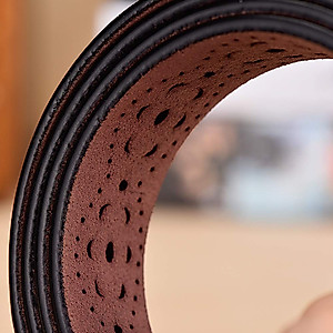 ESPOFY Women's Belt Hollow Flower Genuine Leather Belt for Jeans Pants with Alloy Buckle Brown 45 inch (115cm)