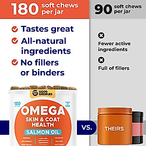 Omega 3 Alaskan Fish Oil Treats for Dogs - Peanut Butter + Chicken, Dry & Itchy Skin Relief + Allergy Support - Shiny Coats - EPA&DHA Fatty Acids - Natural Salmon Oil Chews Promotes Heart, Brain, Hip