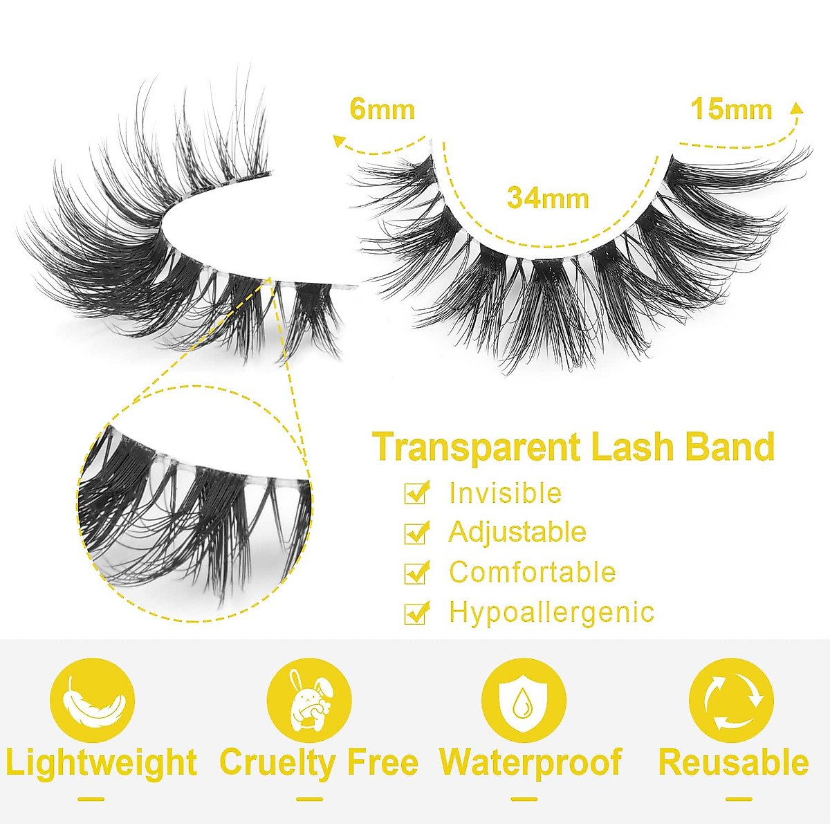 Lashes Natural Look False Eyelashes Clear Band Wispy Faux Mink Eyelashes Fluffy Short Natural False Lashes Cat Eye Strip Lashes That Look Like Extenison D Curl Lashes Pack 7 Pairs