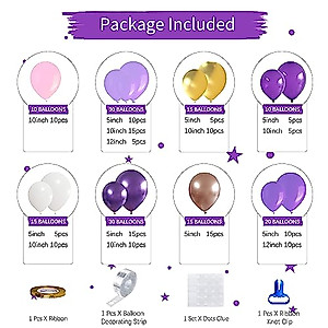 HYOWCHI Purple Princess Birthday Party Supplies - 140 Pcs Princess Balloon Garland Arch Kit, Purple Gold Latex Balloon Arch For Magic Princess Birthday Baby Shower Party Supplies Decorations