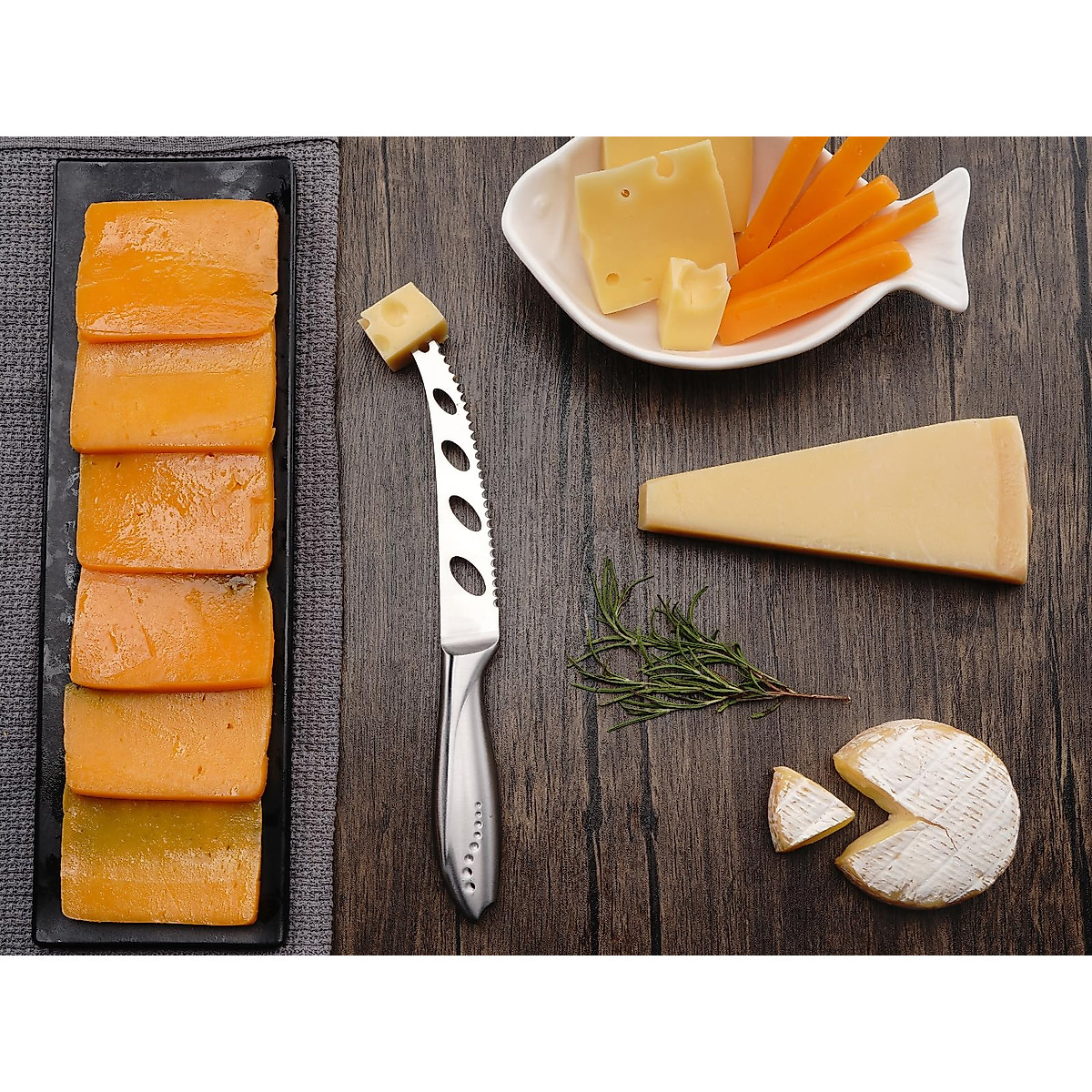 WELLSTAR Cheese Knife, Serrated Tomato Knife 5 Inch Sharp High Carbon Stainless Steel Blade for Cutting All Cheese Types – Silver