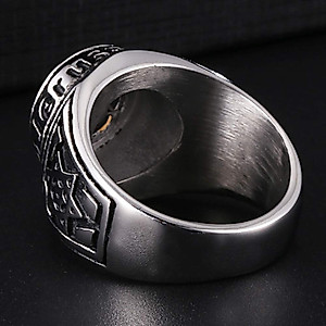 Stainless Steel Jerusalem Stat of David Black Onyx Singet Ring (Silver, 9)