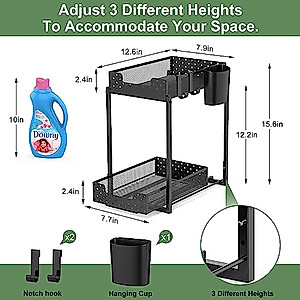 𝗡𝗲𝘄𝗲𝘀𝘁 3 Pack Under Sink Organizer and Storage, Bathroom Cabinet Organizer, 2 Tier Pull Out Under Cabinet Storage, Black Slide-Out Undersink Shelf Organizer for Kitchen, Under Counter Organizer