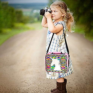 JYPS Insulated Unicorn Lunch Box for Kids, Flip Sequin Girls Tote Lunch Bags with Shoulder Strap, Handheld Reusable Lunch Box Bags Christmas Gifts for Girls at School