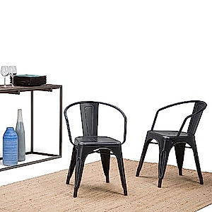 SIMPLIHOME Larkin Industrial Metal Dining Arm Chair (Set of 2) in Distressed Black, Silver, Fully Assembled, For the Dining Room