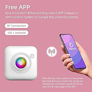 YDuupxe Mini Portable Thermal Printer with Colorful LED Light OCR Fast Recognition Function 58mm Pocket BT Printers 203dpi HD Printing Compatible with Smartphones (White)