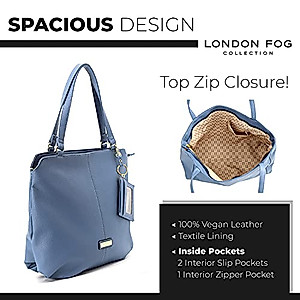 LONDON FOG FLORIANA Satchel for Women, Vegan Leather Shoulder Bag with ID Wallet - Denim