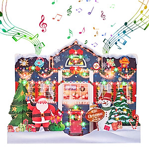 MZD8391 3D Pop Up Christmas Cards with Music & Lights, Animated Christmas Gift Card, Playing 3 Christmas Songs with 3 Matching Lights Blinking Modes (Envelope Included)