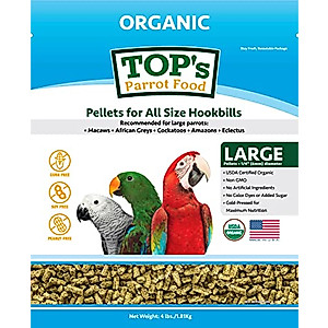 TOP's Parrot Food Pellets Hookbills, Small, Medium and Large Parrots - Non-GMO, Peanut Soy & Corn Free, USDA Organic Certified - 4 lb / 1.81 kg