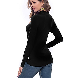 VOBCTY Women Long Sleeve Turtleneck Casual Base Layer Slim Fitted Mock Neck T-Shirts Black Medium