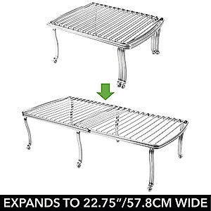 mDesign Expandable Wire Metal Kitchen Cabinet Shelf Rack - Adjustable Pantry, Countertop, Cupboard Shelf Organizer - Dish and Plate Storage Space-Saver, Hyde Collection, 2 Pieces, Chrome