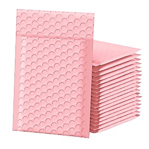 Famagic Bubble Mailers 4x8 Inch 50pc Light Pink Shipping Bags, Chic Packaging Bags For Small Business, Colored Padded Mailing Envelopes, Opaque Matte Self Seal Bubble Poly Mailers Bulk #000