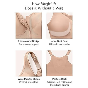 Glamorise Full Figure Plus Size MagicLift Front-Closure Posture Back Bra Wirefree #1265 Black 40K