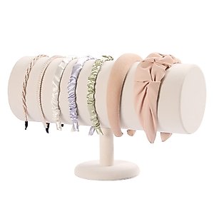ByKen T-bar Headband Holder Organizer,Hair band Ear Display Stand for Girls(Beige Velvet)