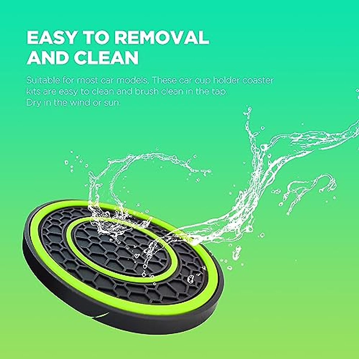 2 PCS Car Cup Holder Coaster,Car Coasters Cup Mats,2.75 Inch Universal Car Cup Coasters,Non-Slip Anti Dust Mats Cup Holder Insert Coaster, Suitable for Most Car Interior (Green)