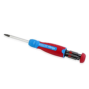 Channellock 131CB 13-in-1 Ratcheting Screwdriver | Multi-Bit Storage | 1/4-Inch Nut Driver | Quick-Load Handle with Cushion Grip | 28-Tooth Ratchet Mechanism Provides up to 225 lbs. of Torque , Red