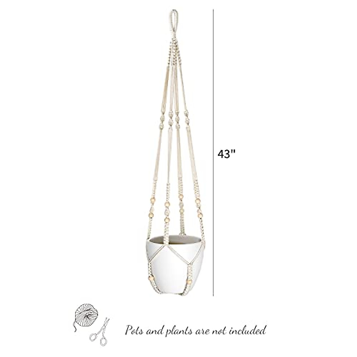 Mkono 43 Inch Macrame Plant Hanger Large for up to 12 Inch Pot Extra Long Hanging Plant Holder No Tassels Hanging Planter Basket with Wood Beads for Indoor Outdoor Boho Home Decor, Ivory