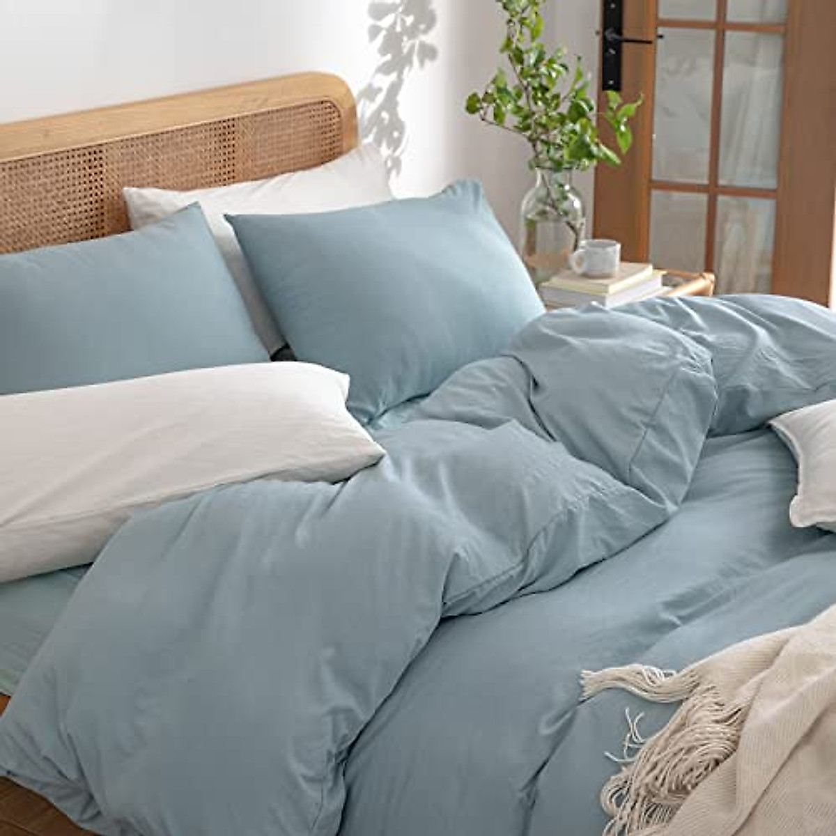 Blue King Duvet Cover King Size Duvet Cover Set for All Seasons, 100% Washed Microfiber 3 Pcs Home Duvet Covers King Size with Zipper Closure & Corner Ties, 1 Duvet Cover & 2 Pillowcases (Blue, King)