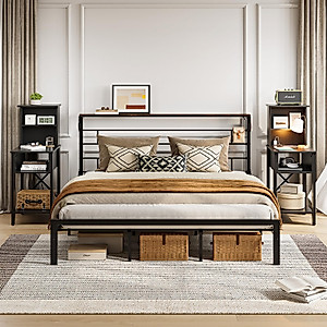 Bestier Tall Bedroom End Tables Set of 2 Two Nightstands Set of 2 Two Nightstands Bedside Tables with USB Tall Nightstand with Charging Station Tall Narrow Nightstand with Cabinet Side Table Black