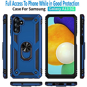 STARSHOP Galaxy A13 5G Phone Case, Samsung Galaxy A13 5G Case, with [Tempered Glass Screen Protector Included], Military Grade Shockproof Drop Protection Phone Cover with Metal Ring Kickstand - Navy
