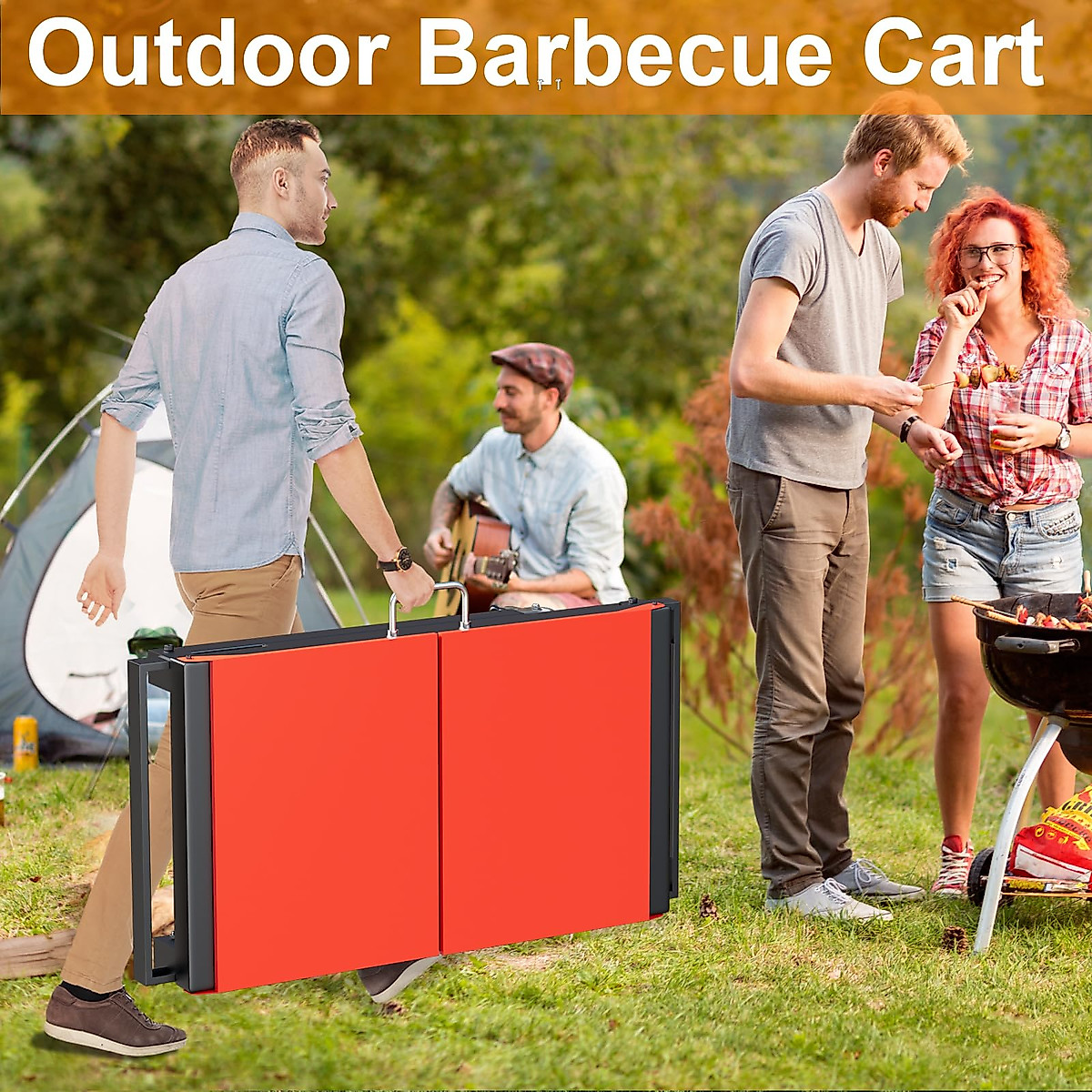 BBQ Future Outdoor Folding Grill-Cart - Upgraded Portable Pizza Oven Cart fit Tabletop Blackstone Griddle Stand & Ninja Grill Stand with Wheels, BBQ Griddle Cart for Outside Camping