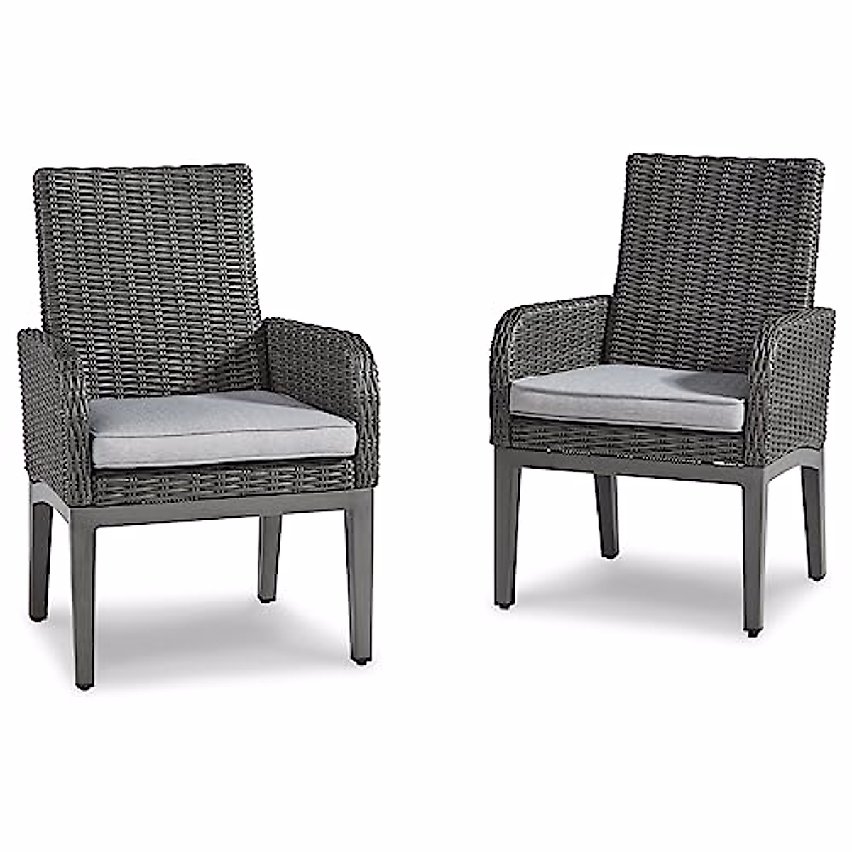 Signature Design by Ashley Elite Park Casual Outdoor Resin Wicker Arm Chair with Cushion, 2 Count, Gray