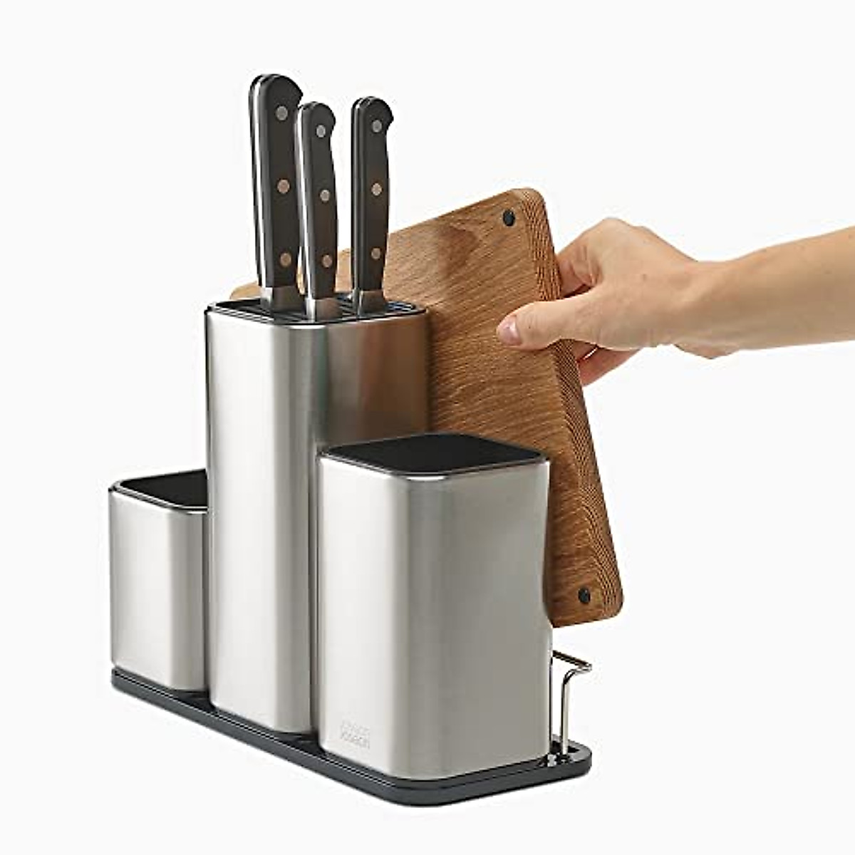 Joseph Joseph CounterStore Kitchen Utensil Holder Knife Block and Cutting Board Set, Stainless Steel