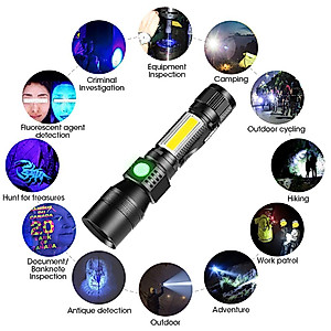 Rechargeable Flashlights, 2 PCS 3 in 1 Super Bright Black Light Flashlights 2000 Lumens, 7 Modes, Zoomable, Waterproof Flash Light Recharchable for Camping, Emergency, Pet Clothing Detection with bag