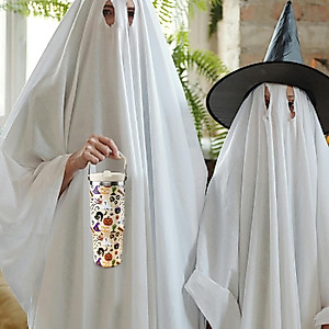 30oz Halloween Tumbler with Handle and Straw, Goth Black Cat Insulated Tumbler, Pumpkin Bat Skull Leak Proof Travel Coffee Mug, Reusable Stainless Steel Witch Tumbler, Halloween Gifts for Women