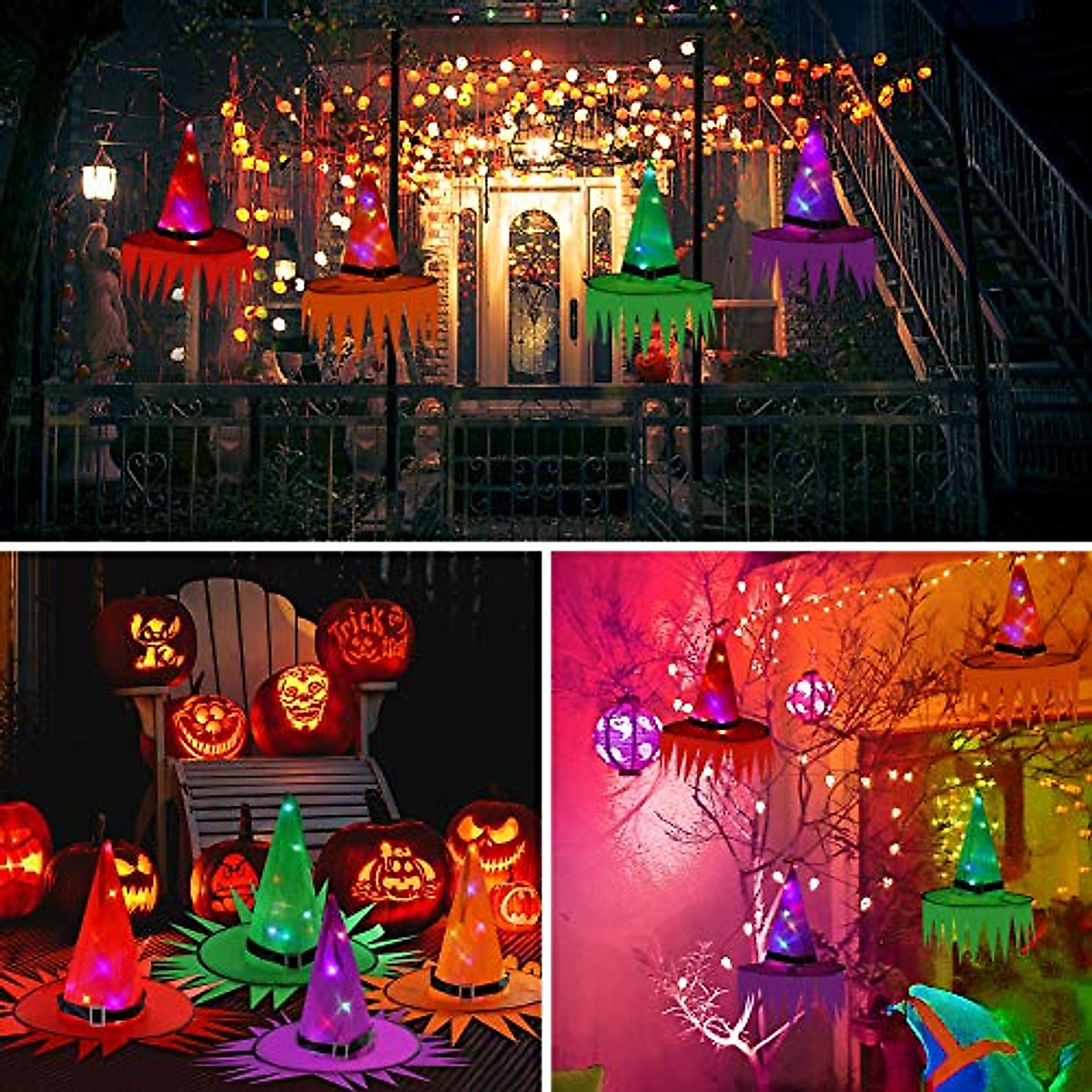 AERZETIX Halloween Witch Decorations Witch Hat String Lights, Halloween Witch Hat Decor 33ft 8 Lighting Modes Christmas Halloween Decorations Outdoor Indoor, Garden, Patio, Yard