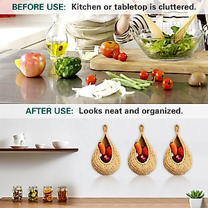 Wall Hanging Fruit Storage Basket: Jute Hanger Vegetable Baskets For Boho Kitchen Small Large Woven Hang Basket Pantry Wicker Produce Storage Bag For Onion Potato Garlic Veggie Banana Plant