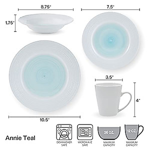 Pfaltzgraff Annie 16 Piece Dinnerware Set, Service for 4, Teal
