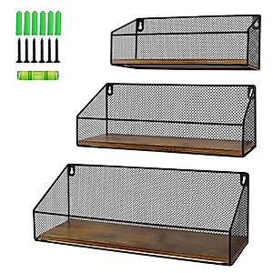 Schliersee Floating Shelves Wall Mounted Mesh Storage Shelf Set for Bathroom, Bedroom, Kitchen, Living Room, Office, Set of 3 Pack