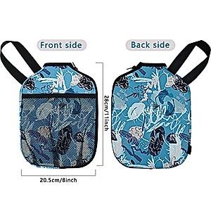 Neoprene Pickleball Paddle Cover Pickleball Racket Sleeve with Inner Pockets and Handle Strap Pickleball Paddle Cover Ball Holder Organizer Bag (Blue art print)