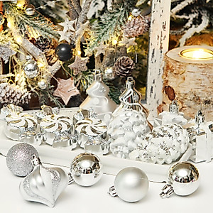 Sea Team 77-Pack Assorted Shatterproof Christmas Balls Christmas Ornaments Set Decorative Baubles Pendants with Reusable Hand-held Gift Package for Xmas Tree (Silver)