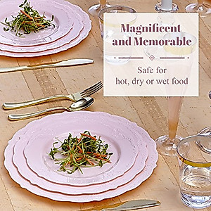 Silver Spoons Disposable Plates For Party - (10 Piece) Heavy Duty Disposable Dinner Set, Pink, Great for Upscaled Wedding, Dining & Serving, Vintage Collection, Blush, Dessert Plates