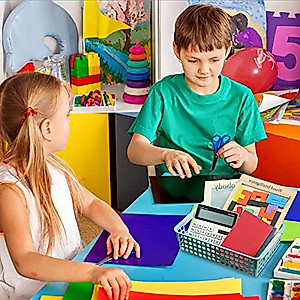 7 Pieces Classroom Paper Trays, Turn in Trays Classroom Colorful Paper Organizer Baskets Plastic Crayon Pencil Storage Bins Shelf Bins with Handles for Classroom Home Office School