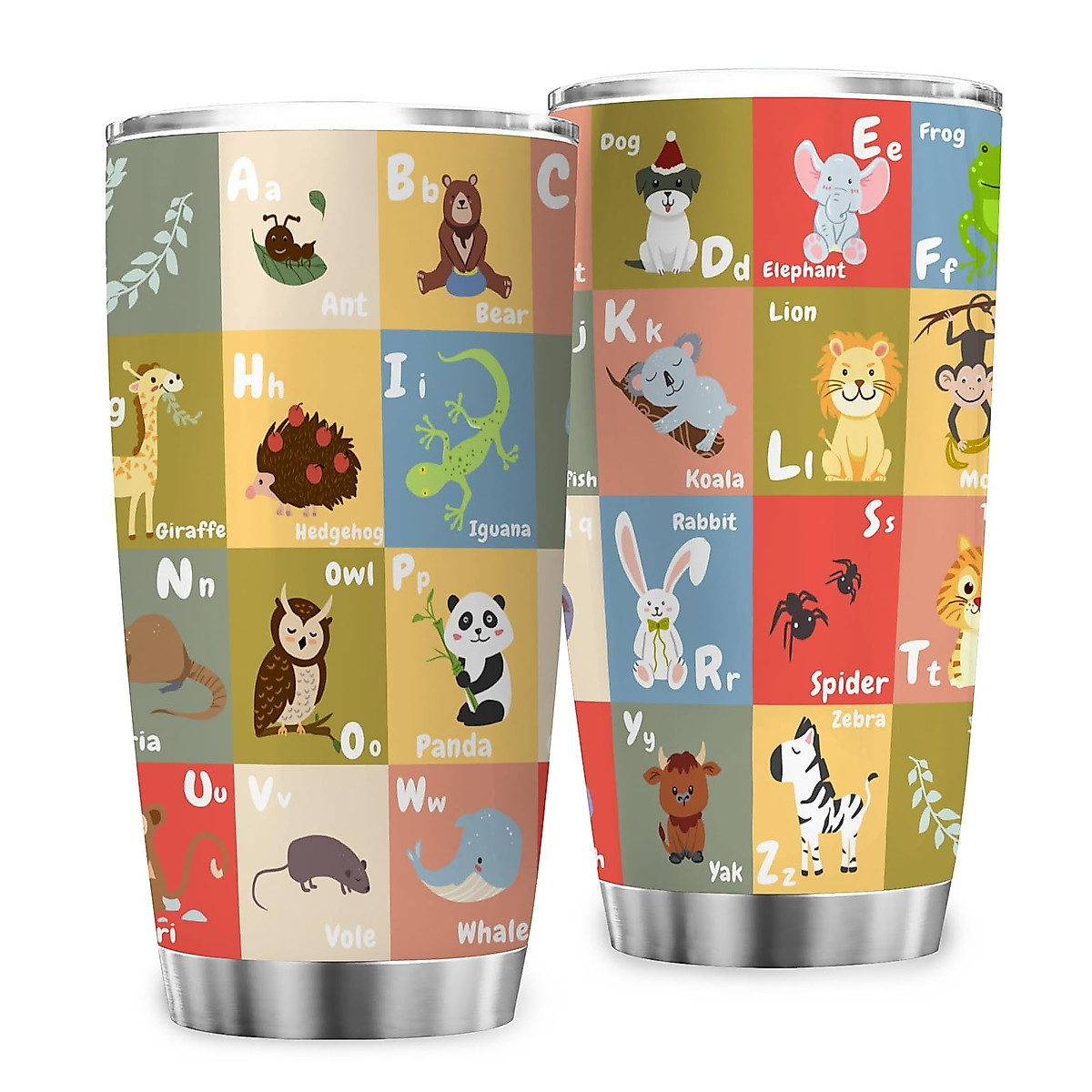 Animals Tumbler With Flip Lid Stainless Steel Coffee Cups Insulated Travel Tumbler for Hot and Cold Drinks Travel Mug for Hiking Camping Office Coffee Cups Animals 20oz