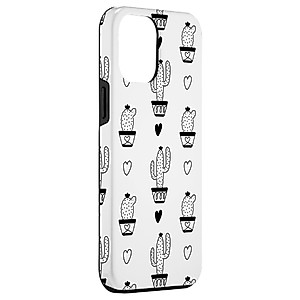iPhone 13 Pro Max Black and White Cactus Pattern Succulent Botanical Case