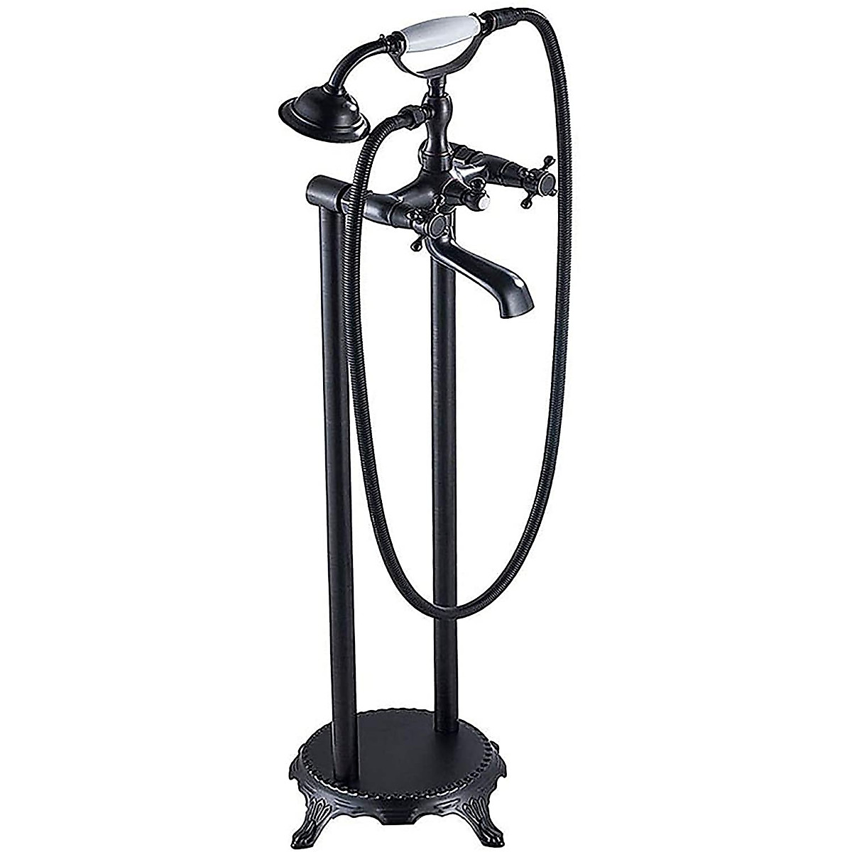 Retro Bathtub Faucet Freestanding Black Bronze Bathtub Faucet with Hand Shower, Brass Bathtub Mixer Floor Mounted Bathtub Faucet Double Handle Bathtub Mixer,Black Bronze a (Color : Black Bronze B)