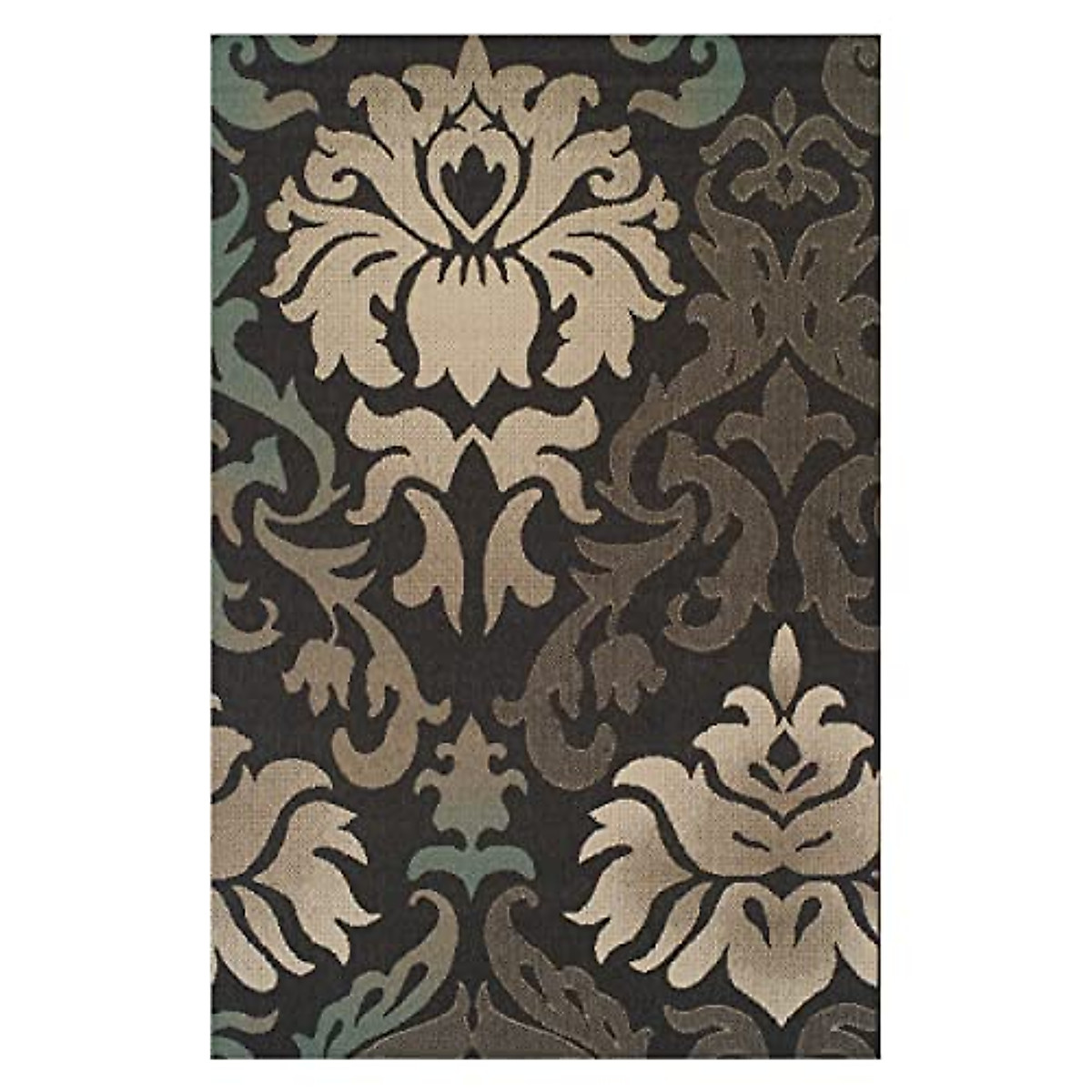 SUPERIOR Lowell Collection Indoor/Outdoor Damask Pattern Area Rug, Grey/Beige/Teal, 2' x 3'